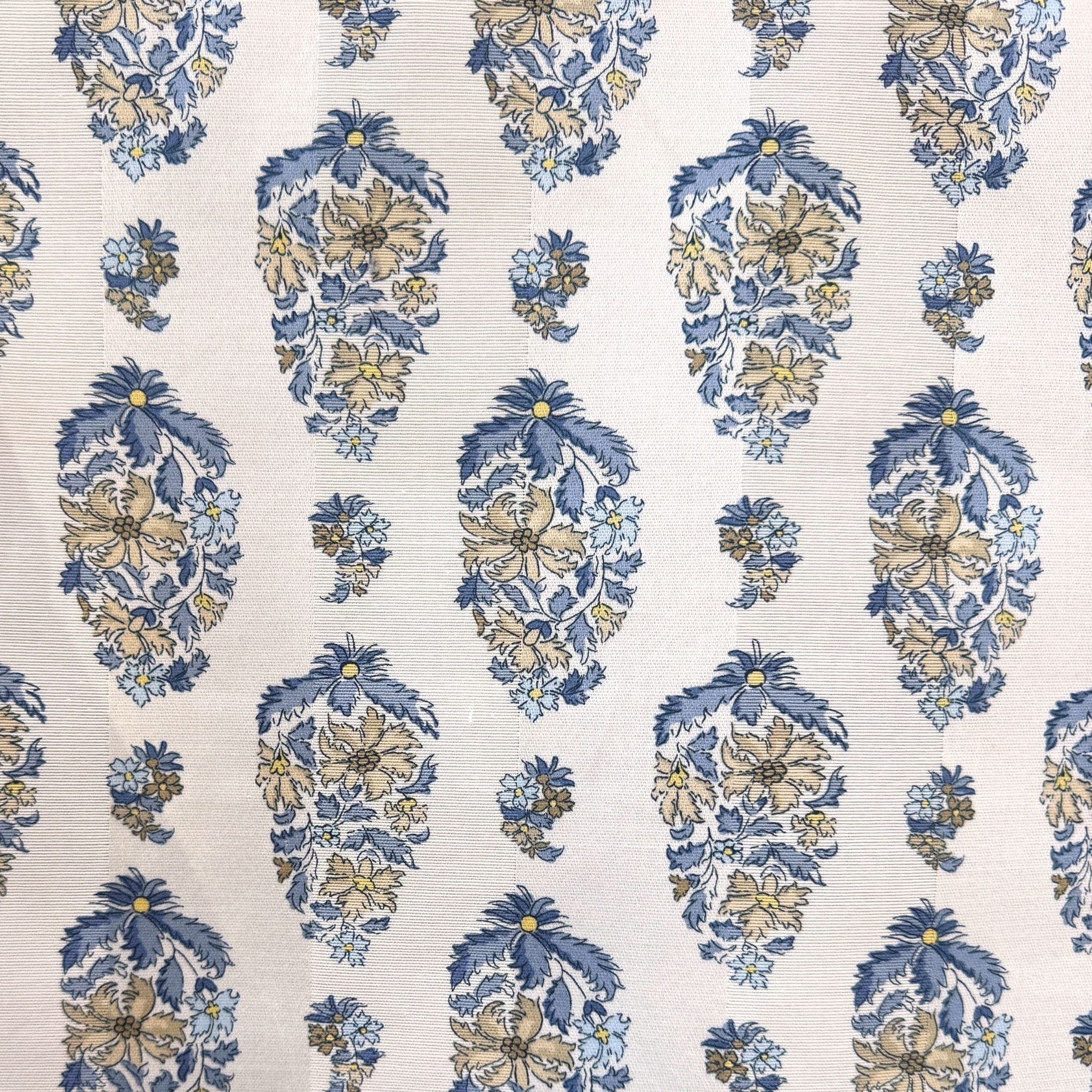 Mughal Off White & Blue Cotton Satin Fabric | Little & Fox NZ