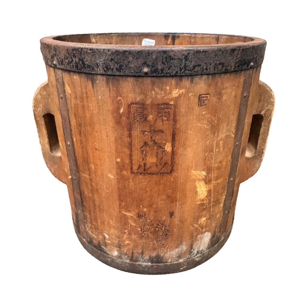 Vintage Japanese Wooden Bucket with Iron Banding | Little & Fox